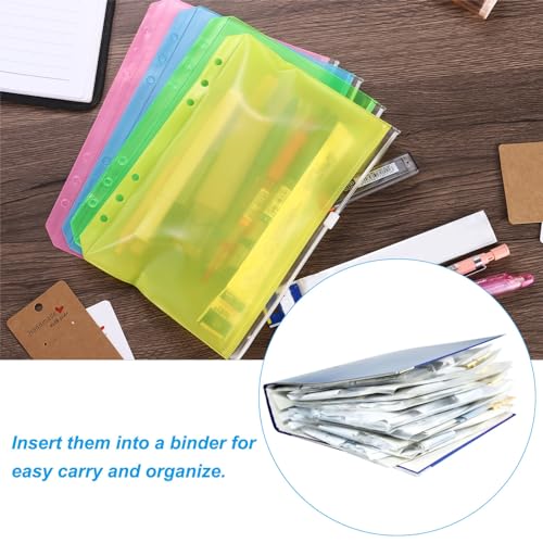 PATIKIL A5 Binder Pocket, 12 Pack PVC Zipper 6 Holes Binder Pouch Folders Document Waterproof Filing Storage Loose Leaf Bags for 6-Ring Notebook Binder, 6 Colors
