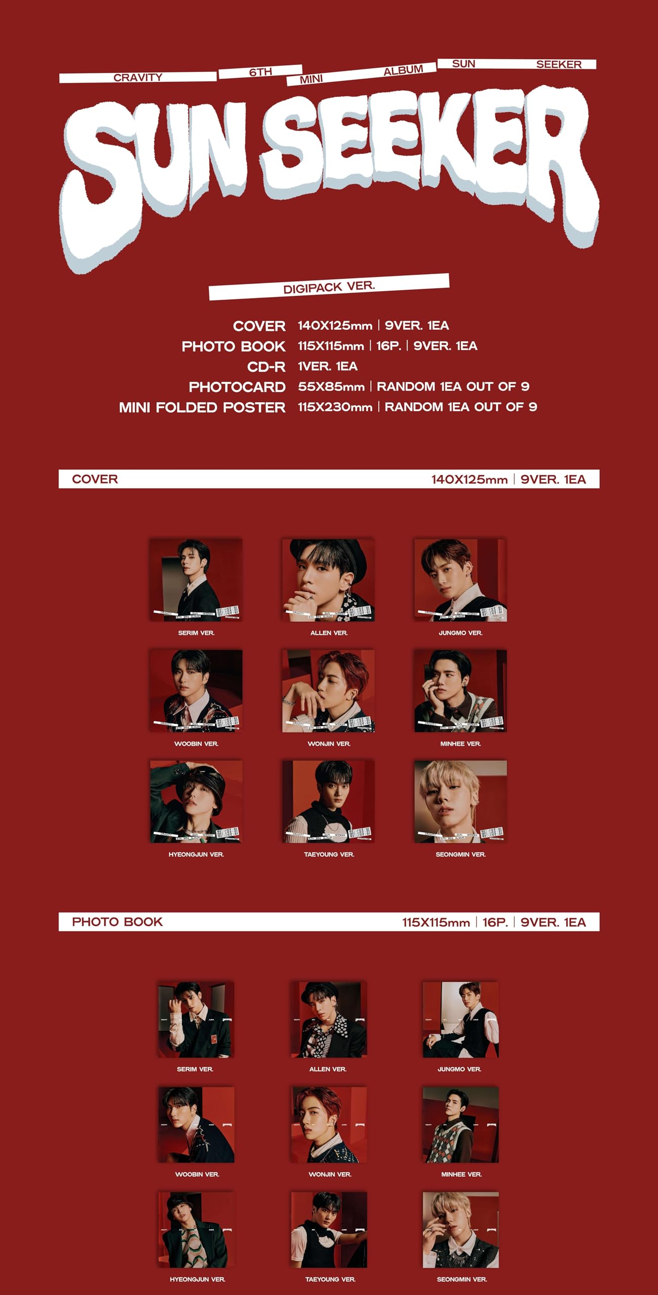 Sun Seeker CRAVITY Album [Digipack ver. (WOOBIN ver.)]+Pre Order Benefits+BolsVos K-POP Inspired Digital Planner, Digital Sticker Pack (6TH Mini Album)