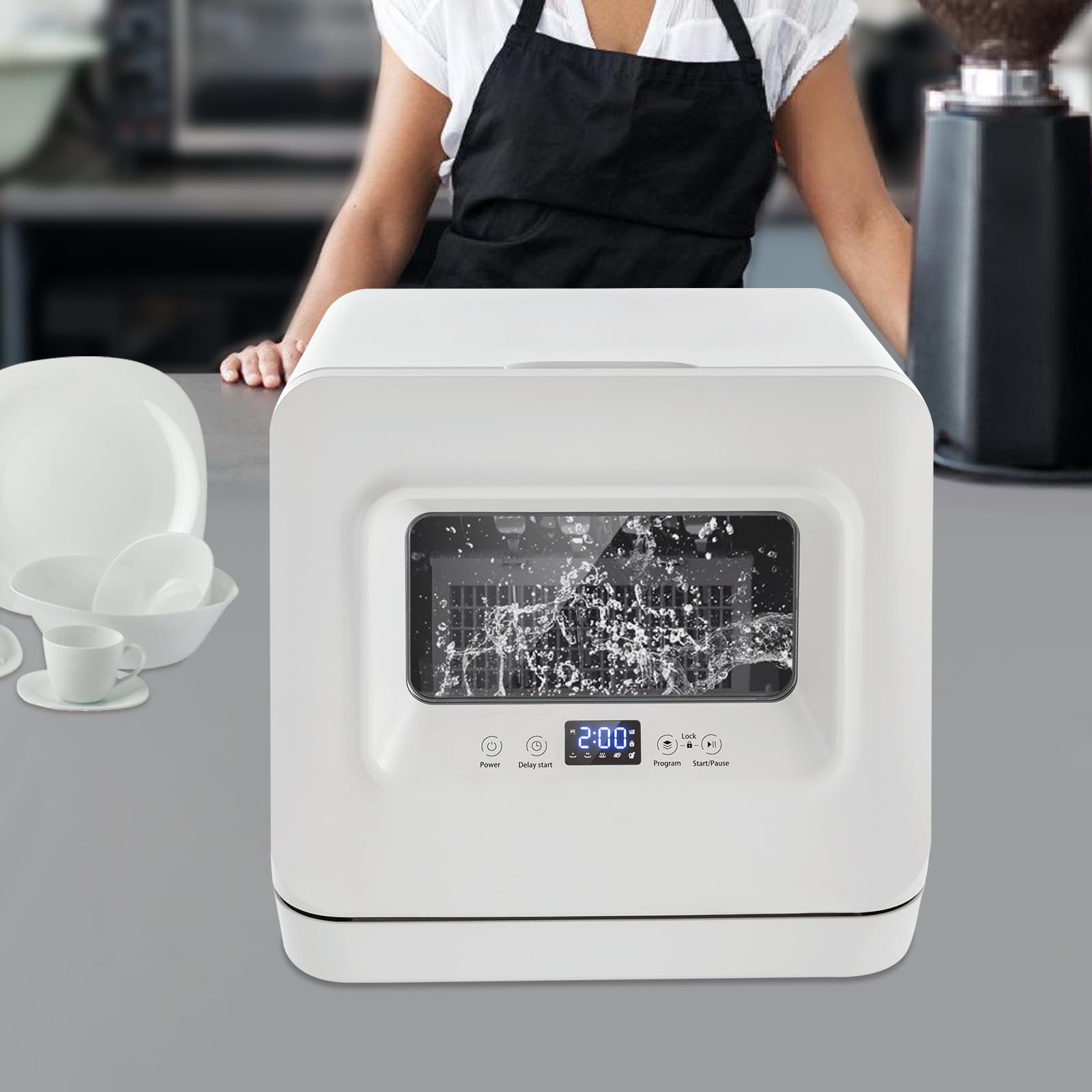 Portable Countertop Dishwasher 5 Washing Programs Mini Dishwasher with Drying and Connected Tap, Compact Dishwasher for Apartment, Dorm, Office, Boat, RV, Kitchen