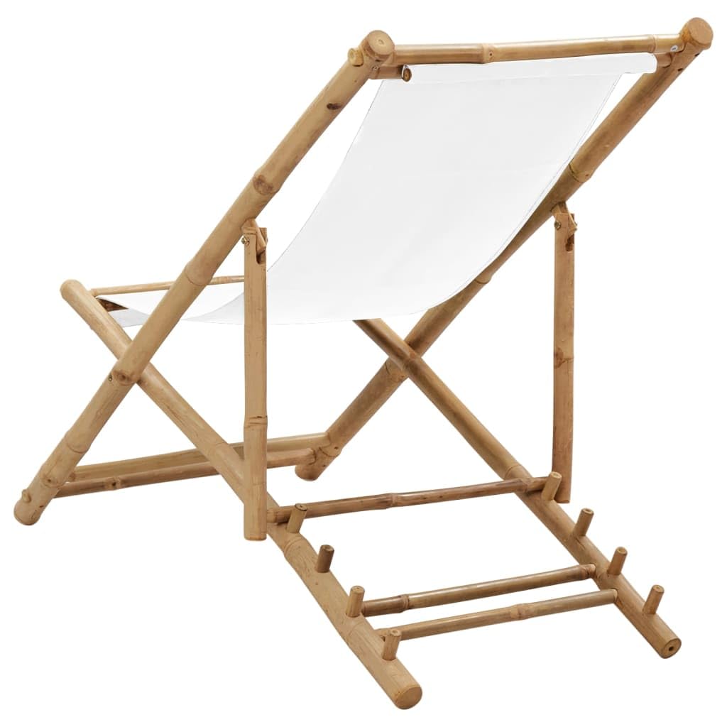 VRAXO Patio Deck Chair Bamboo and Canvas,Outdoor Chairs-16.28lbs
