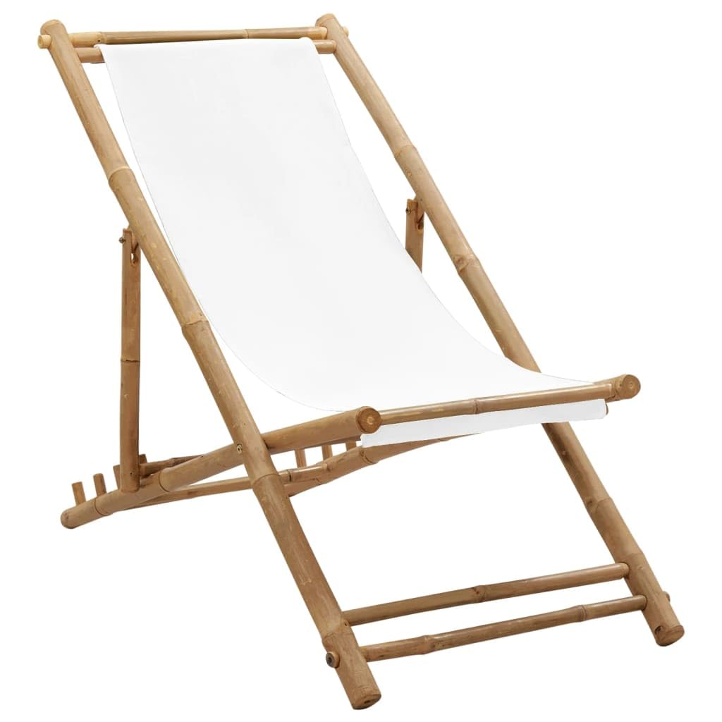 VRAXO Patio Deck Chair Bamboo and Canvas,Outdoor Chairs-16.28lbs