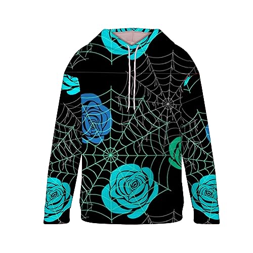 Muscularfit men hoodies with zipper Halloween Crewneck Sweatshirt Men Funny Cobweb Floral Print Graphic Tee Shirt Drawstring Long Sleeve Pullover Top time limited deals today Blue 3X
