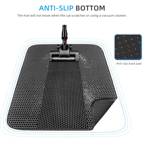 Cat Litter Mat Litter Trapping Mat, Honeycomb Double Layer Litter Box Mat, Waterproof Leakproof Washable Easy Clean, Anti-Slip, Scatter Control, No Phthalate, Scratch Resistant, 25" x 18" Black