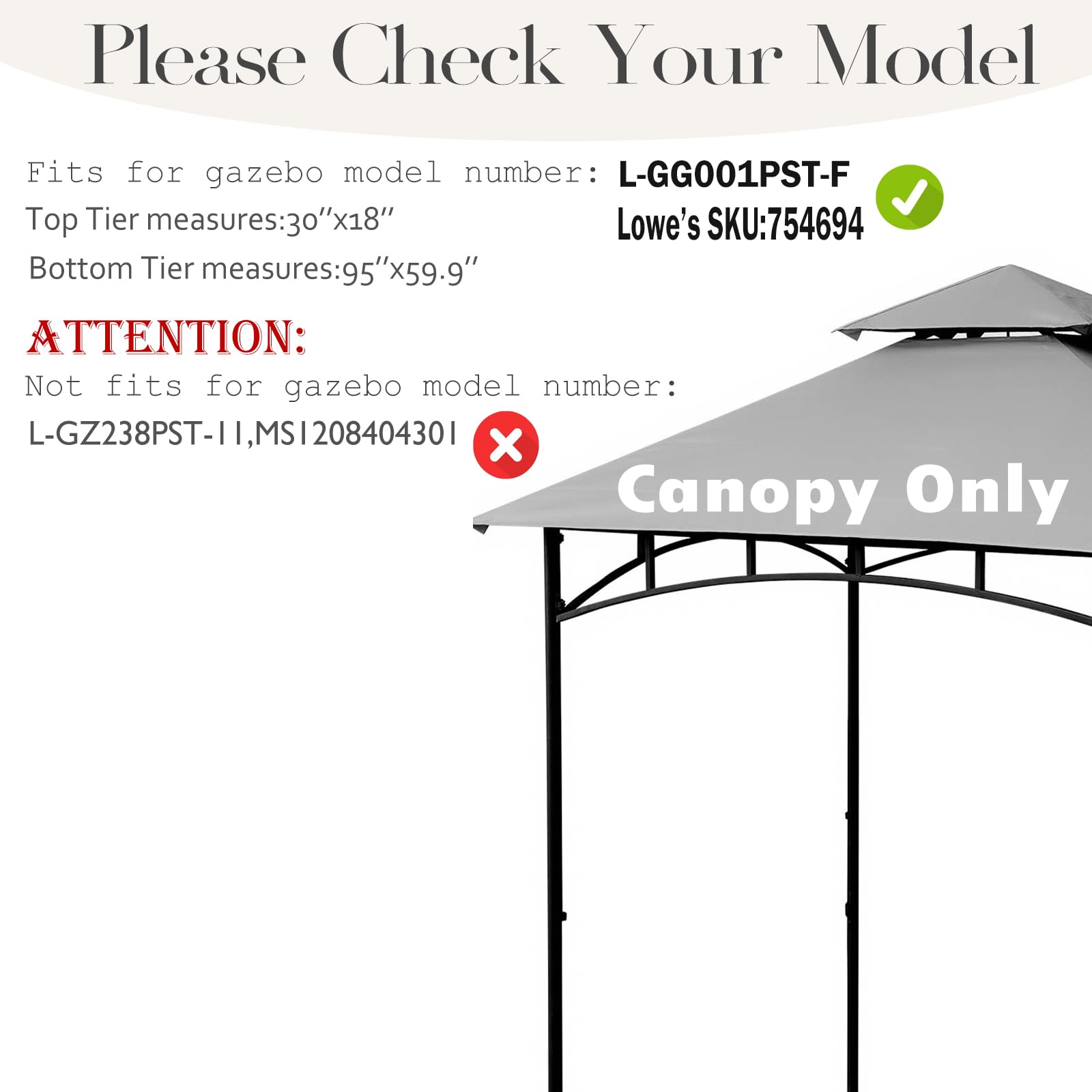 HETTRICK Gazebo Replacement Canopy 5x8 Shelter Double Tiered BBQ Cover Grill Shelter for Shop Garden Patio Model L-GG001PST-F (Grey)