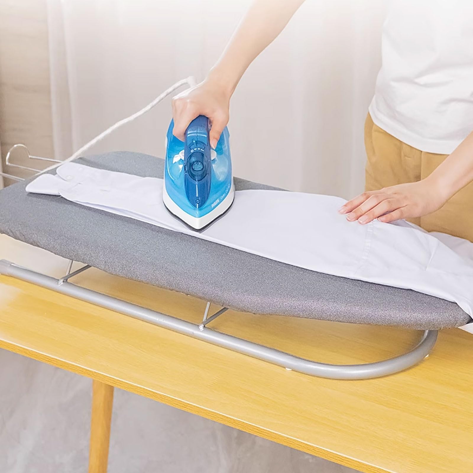 Tabletop Iron Board with Ironing Guard, Portable Ironing Board with Iron Rest, Foldable Mini Ironing Board with Heat-Resistant Cover and Cotton Pads(37×12.4in) (Black)