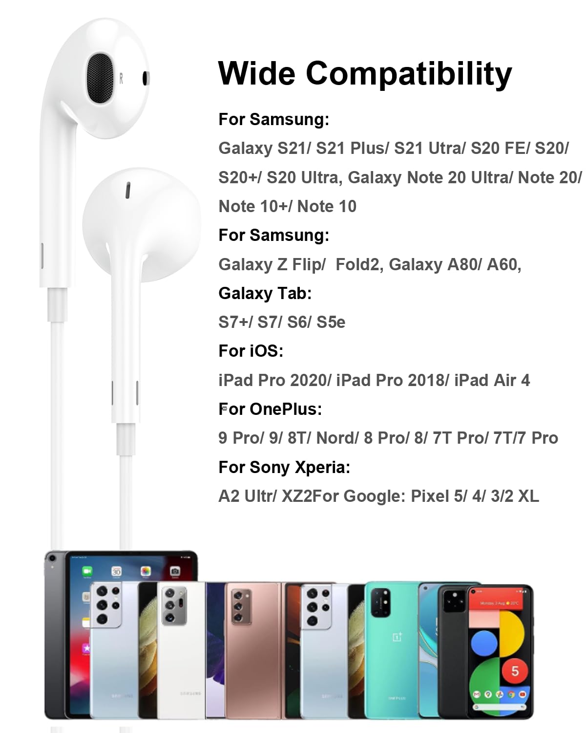 2 Pack-Type C Headphones Earbuds,USB C Earbuds Wired Earphones【Microphone & Remote Control】Bass Stereo Noise Canceling in-Ear Headphones for iPad Pro,Galaxy S23/S22/S21/S20/Ultra,Google Pixel 7/6/6a/5