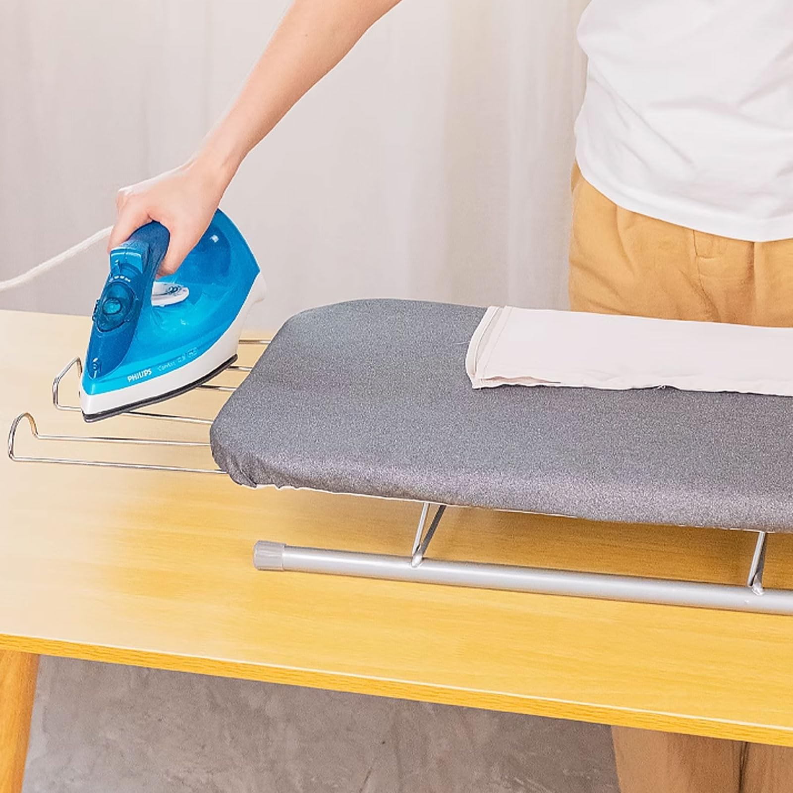 Tabletop Iron Board with Ironing Guard, Portable Ironing Board with Iron Rest, Foldable Mini Ironing Board with Heat-Resistant Cover and Cotton Pads(37×12.4in) (Black)