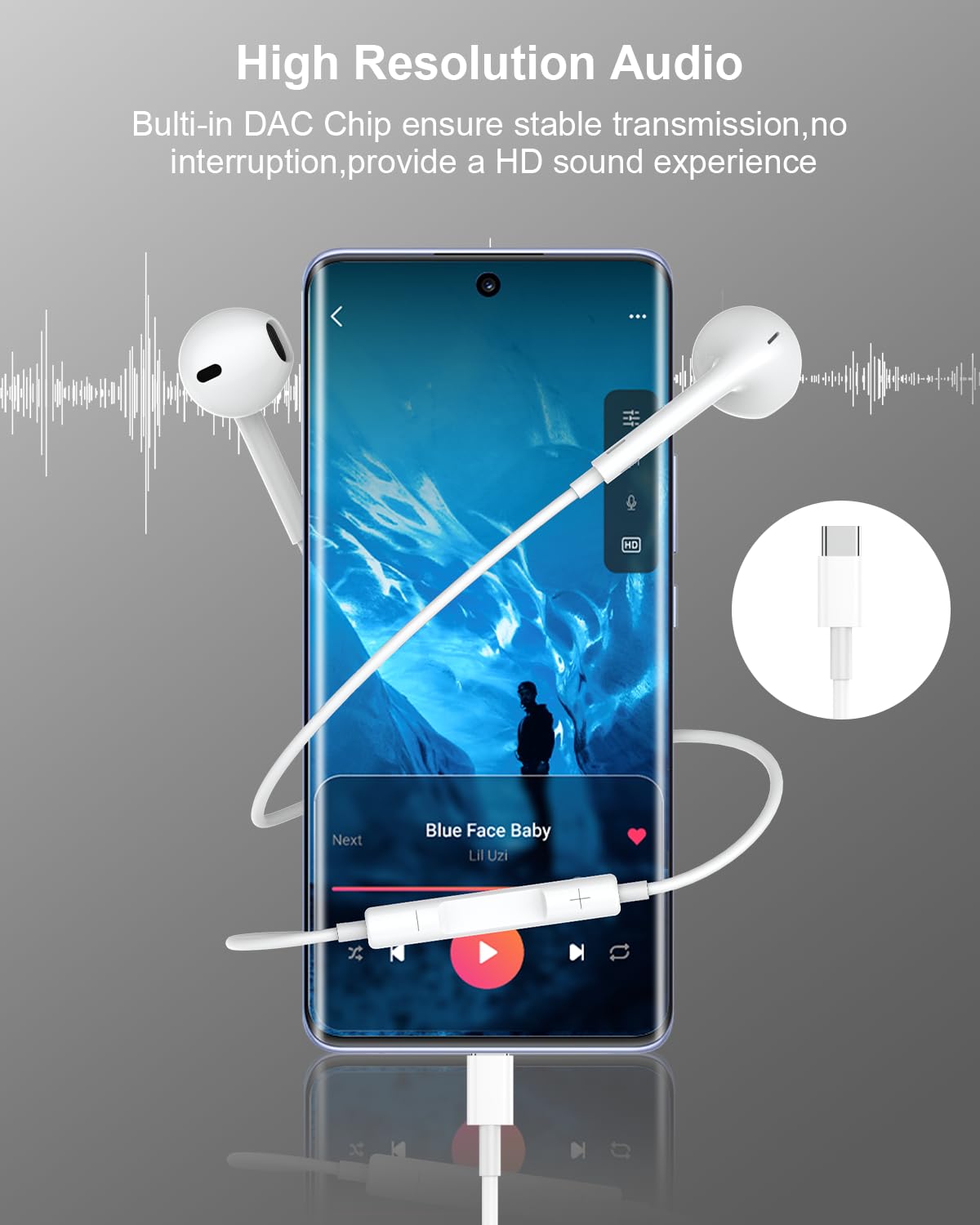 2 Pack-Type C Headphones Earbuds,USB C Earbuds Wired Earphones【Microphone & Remote Control】Bass Stereo Noise Canceling in-Ear Headphones for iPad Pro,Galaxy S23/S22/S21/S20/Ultra,Google Pixel 7/6/6a/5