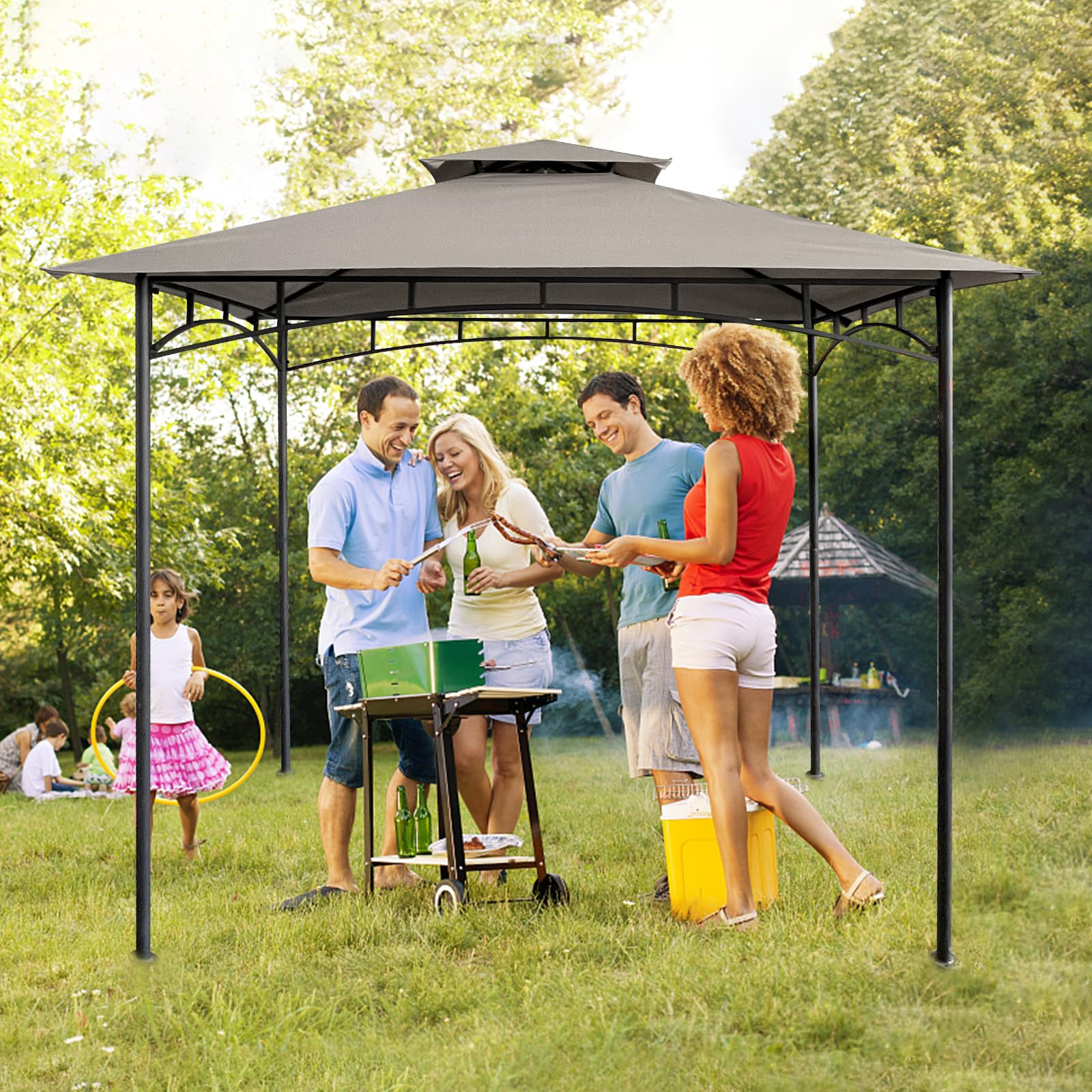 HETTRICK Gazebo Replacement Canopy 5x8 Shelter Double Tiered BBQ Cover Grill Shelter for Shop Garden Patio Model L-GG001PST-F (Grey)