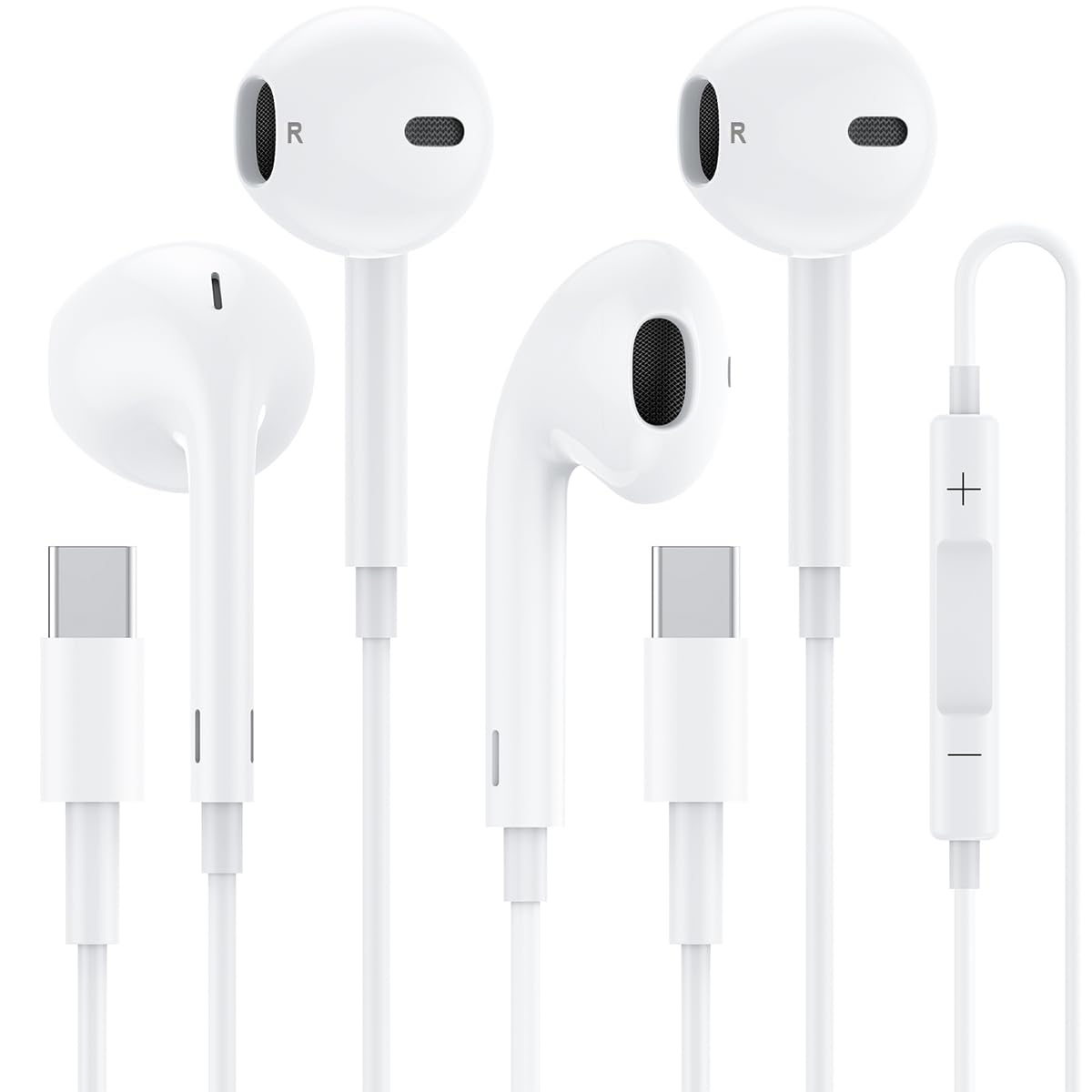 2 Pack-Type C Headphones Earbuds,USB C Earbuds Wired Earphones【Microphone & Remote Control】Bass Stereo Noise Canceling in-Ear Headphones for iPad Pro,Galaxy S23/S22/S21/S20/Ultra,Google Pixel 7/6/6a/5