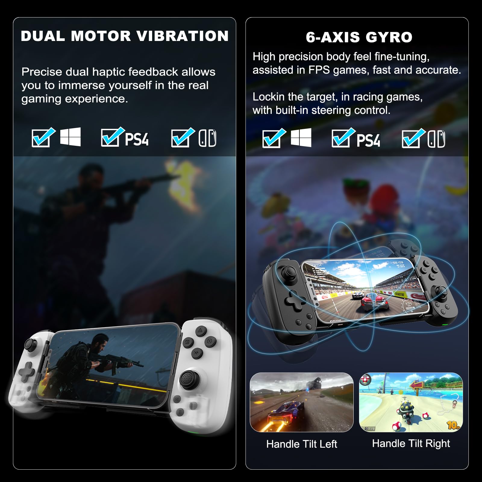 arVin Wireless Gaming Controller for iPhone, iPad, Android, Samsung Galaxy, Tablet, Switch, PS4, PC Gamepad with Hall Effect Joystick/Turbo/6-Axis Gyro/Vibration, Direct Play for Call of Duty, Genshin
