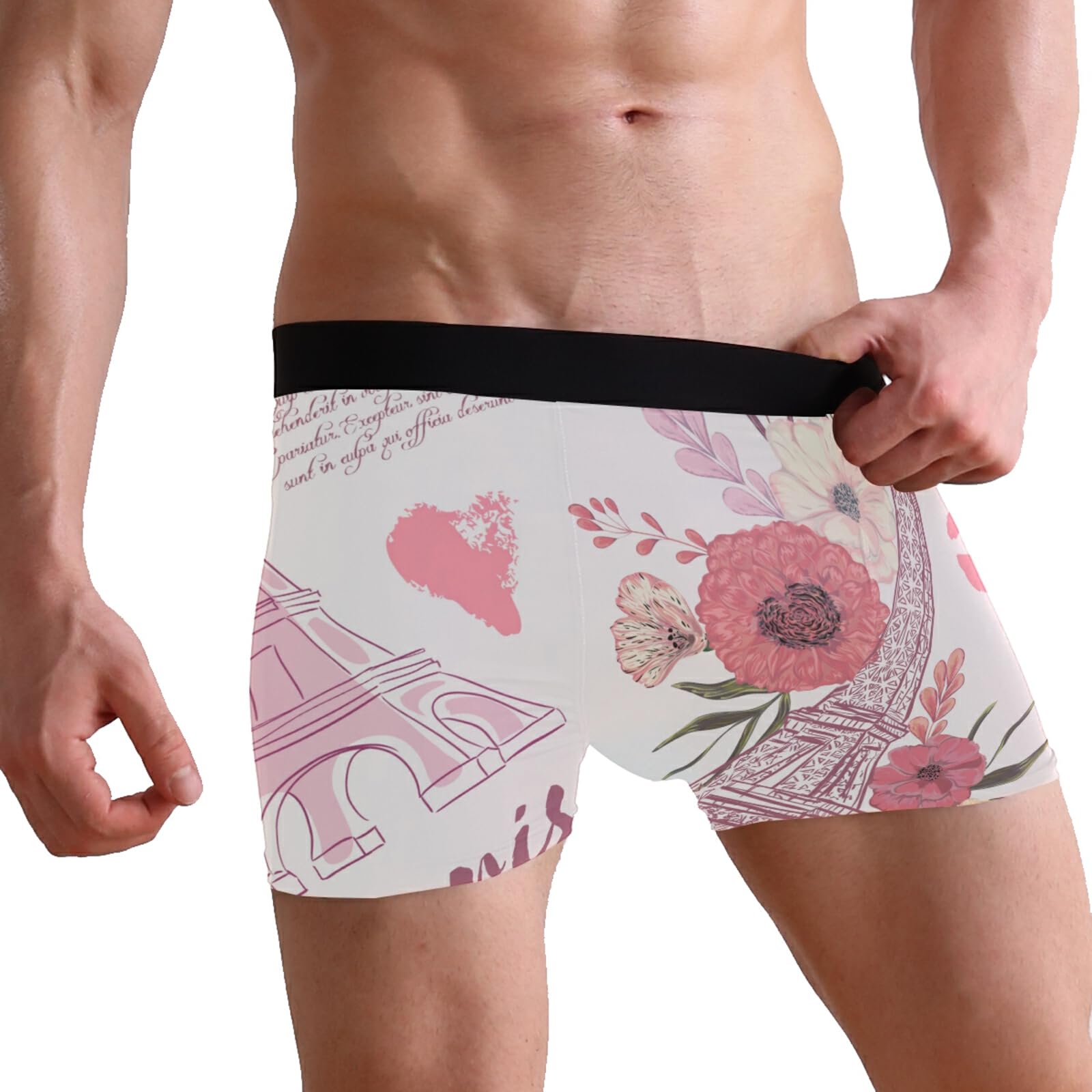 ALAZA Paris Eiffel Tower Kissing Heart Mens Boxer Briefs Stretchy Men's Underwear Briefs Casual Breathable Stretch Boxer S-XL Multicolor