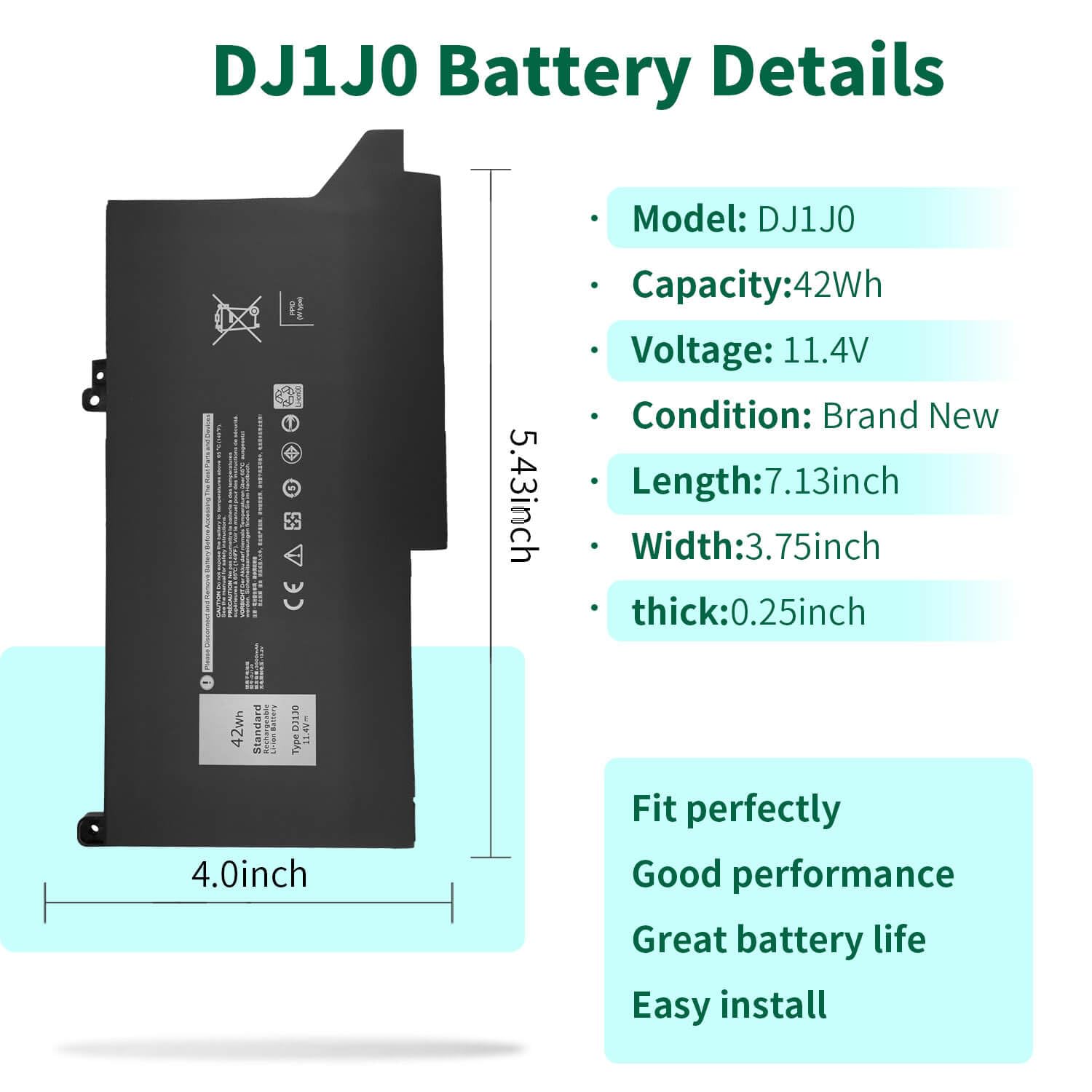 DMKAOLLK 42Wh DJ1J0 Battery for Dell Latitude 7280 7290 7380 7390 7480 7490 E7280 E7290 E7380 E7390 E7480 E7490 Series DJ1JO P28S P28S001 451-BBZL K8X0T1 ONFOH 11.4V