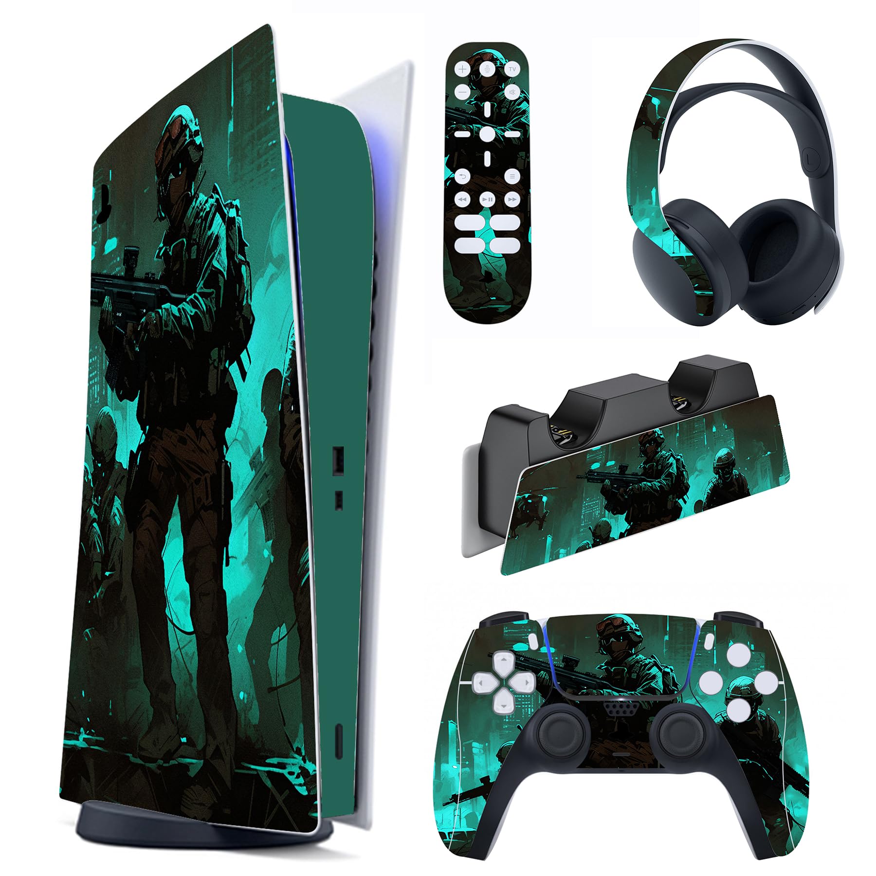 PlayVital Fearlessness Full Set Skin Decal for ps5 Console Digital Edition, Sticker Vinyl Decal Cover for ps5 Controller & Charging Station & Headset & Media Remote