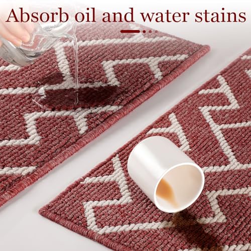 hicorfe Kitchen Rugs and Mats,Super Absorbent Polypropylene 20" x 31.5" Non-Slip Rug,Soft Comfort Floor Mat,Machine Washable for Kitchen,Hallway,Office,Sink,Laundry(Red)
