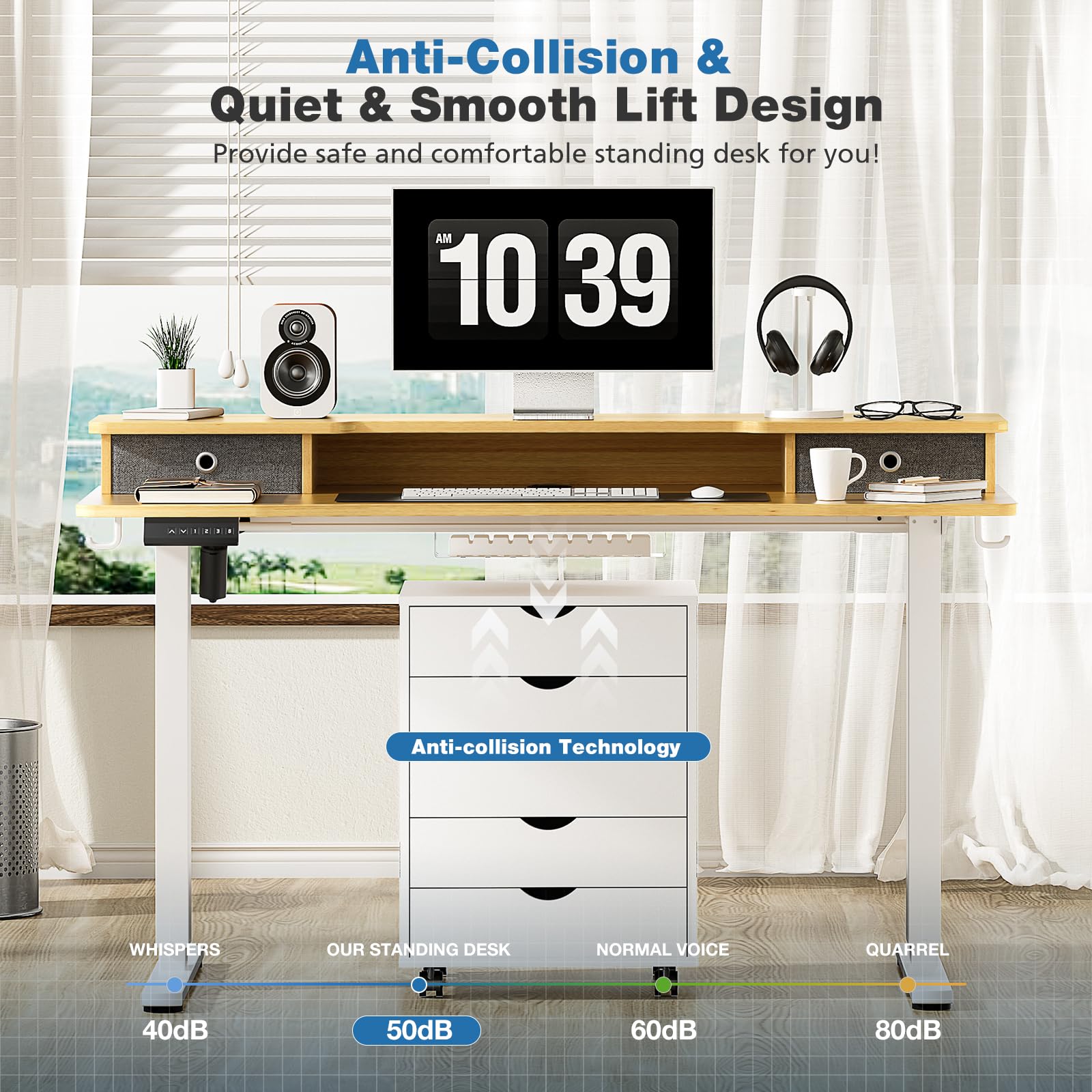63 Inch Electric Standing Desk with Double Drawers, Adjustable Height Stand Up Desk, Sit Stand Home Office Desk with Monitor Stand, Computer Workstation with Storage Shelf, Natural New