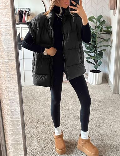Vimyig Women's Winter Crop Puffer Vest Lightweight Warm Flysleeve Stand Collar Padded Puffy Jackets Coats with Pockets(DarkGrey-XXL)