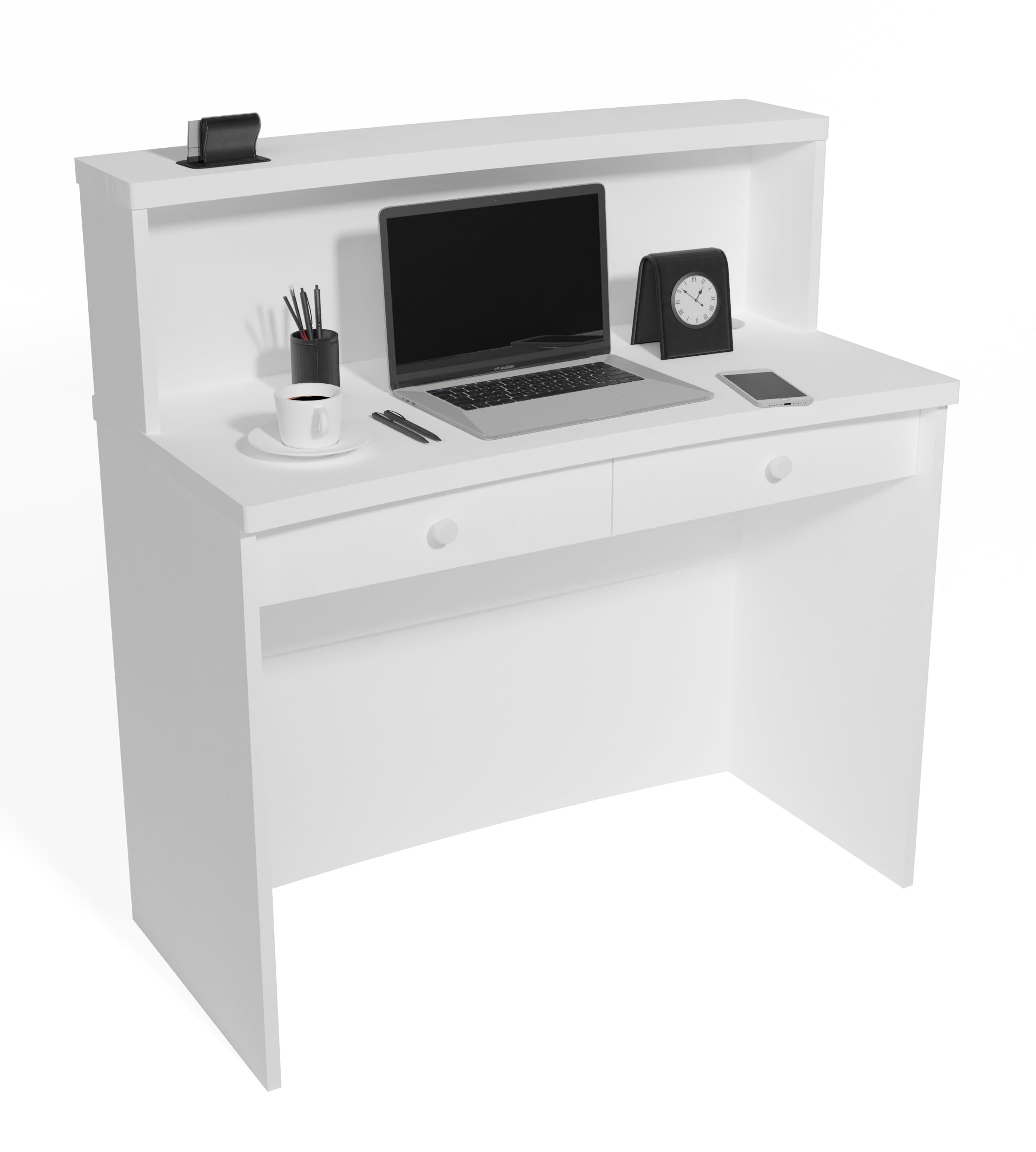 UGOS Mono White Modern Reception Desk w/Transaction Counter | Laminate Desktop | Multifunctional Standing Front Desk for Home, Office, Salon, Spas, and Lobby (40 inch)