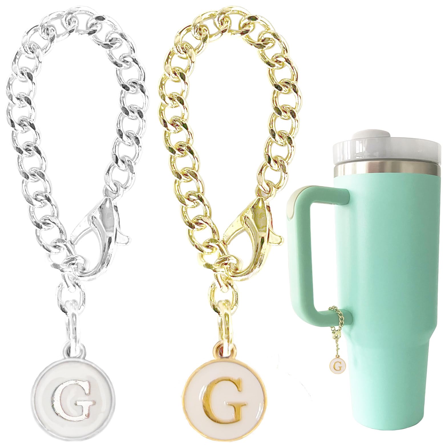 Tovly 2PCS Stanley Cup Accessories Letter Charms Name ID Initial Letter Handle Personalized Charm For Stanley Tumbler (G)