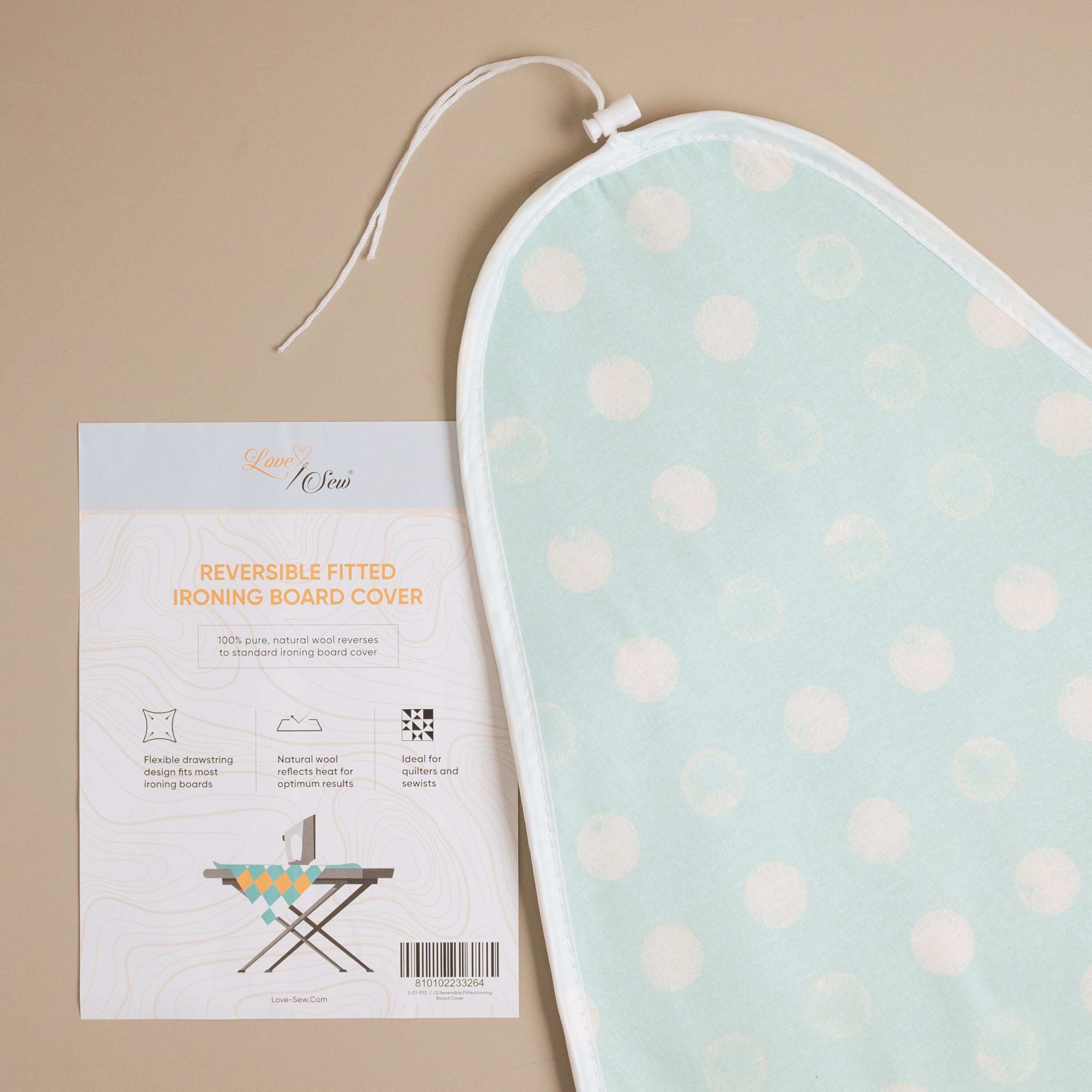 Wool Reversible Fitted Ironing Board Cover - 2 in 1 - One Side Wool One Side Cotton (Fits 54" x 18" Standard Ironing Boards) (Pink)