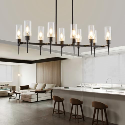 YM YI MI SHU ZI 10 Lights,Farmhouse Rectangular Chandelier,Black Chandeliers for Dining Room,Modern Farmhouse ,Rectangular Dining Room Fixtur,Dining Room Light fixtures Over Table