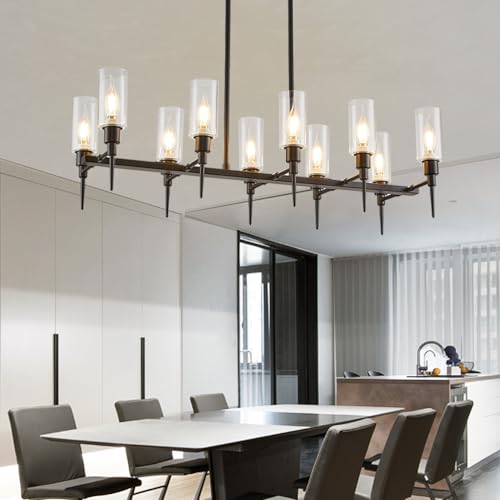 YM YI MI SHU ZI 10 Lights,Farmhouse Rectangular Chandelier,Black Chandeliers for Dining Room,Modern Farmhouse ,Rectangular Dining Room Fixtur,Dining Room Light fixtures Over Table