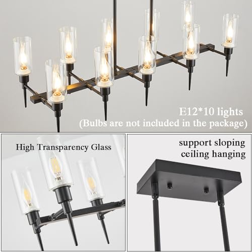 YM YI MI SHU ZI 10 Lights,Farmhouse Rectangular Chandelier,Black Chandeliers for Dining Room,Modern Farmhouse ,Rectangular Dining Room Fixtur,Dining Room Light fixtures Over Table