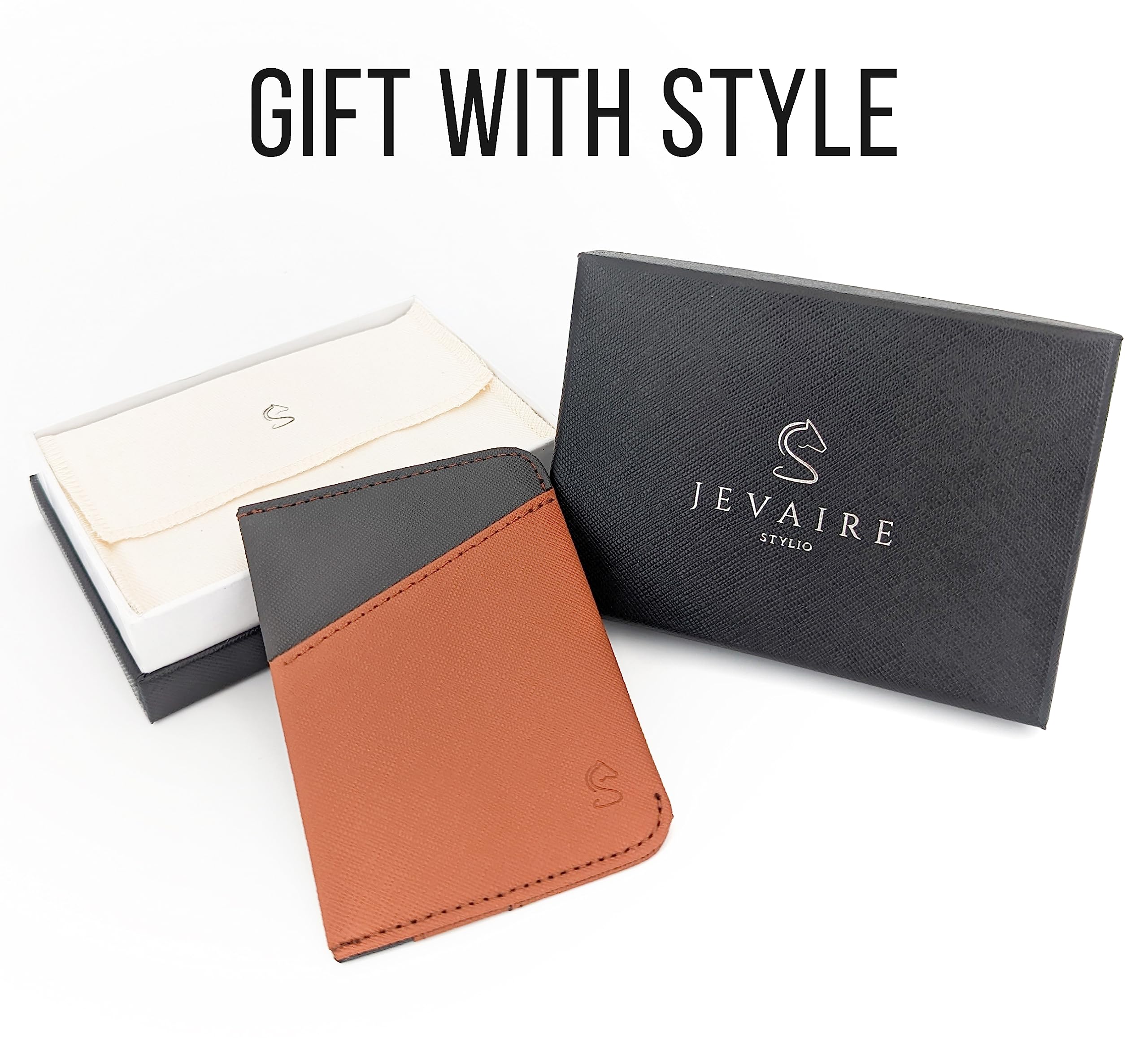 STYLIO Zippered Padfolio Binder (Black) and Slim Leather Wallet (Brown) Bundle. Perfect for Documents, iPad/Tablet, Notepad, Business Cards, IDs and Bills. Great Gift Bundle.