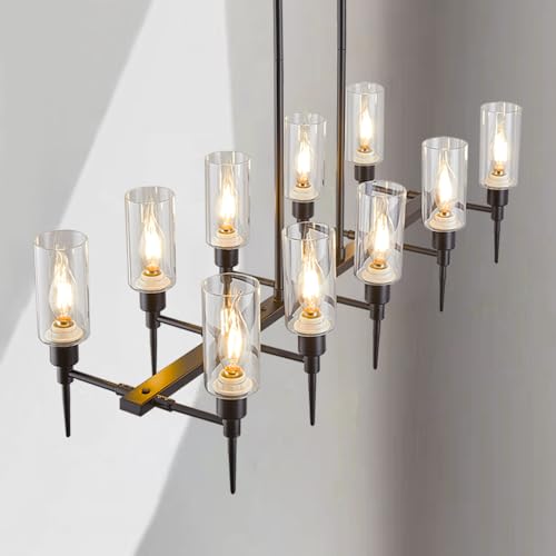 YM YI MI SHU ZI 10 Lights,Farmhouse Rectangular Chandelier,Black Chandeliers for Dining Room,Modern Farmhouse ,Rectangular Dining Room Fixtur,Dining Room Light fixtures Over Table