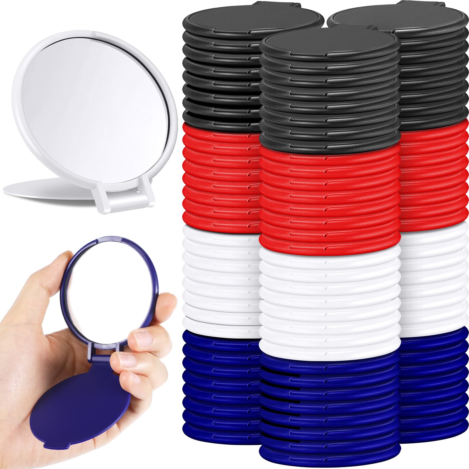 Suzile 96 Pieces Mini Compact Mirror Bulk Round Makeup Mirror Folding Portable Small Handheld Mirror for Purse Women Daily Use, 4 Colors