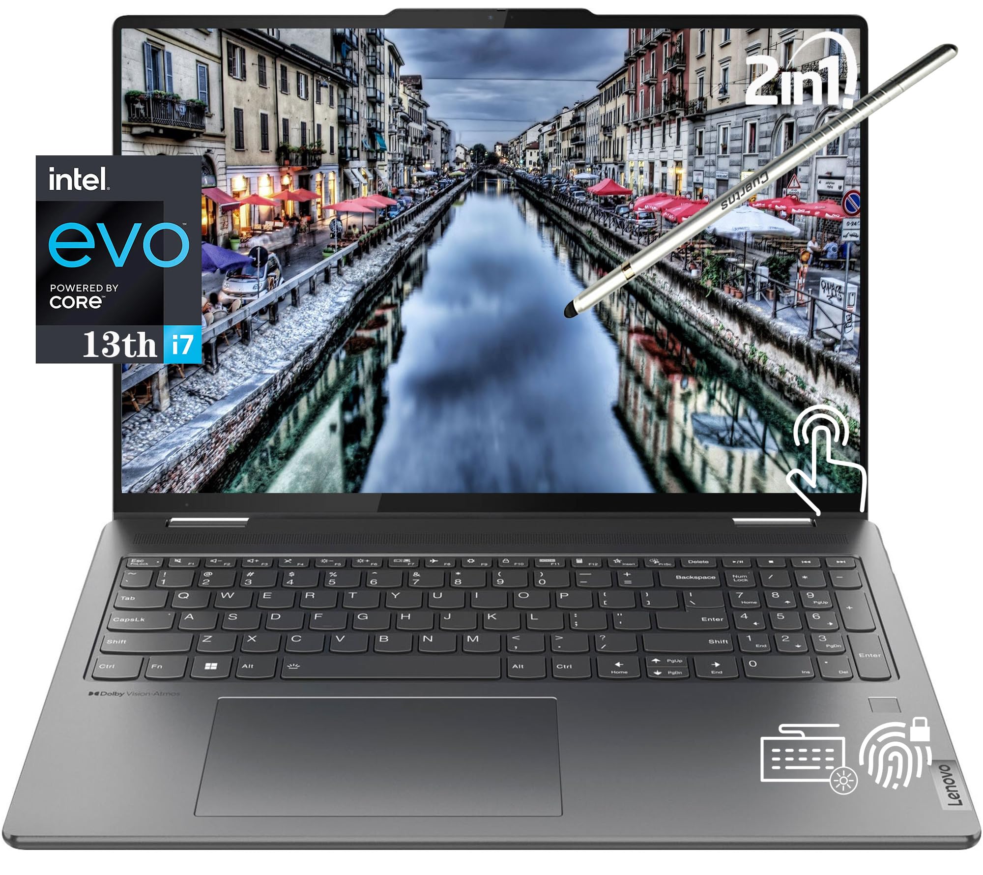 Lenovo 2023 Yoga 7i 16" 2-in-1 Touchscreen Laptop, 13th Intel Evo Platform 10-Core i7-1355U, 16GB LPDDR5 RAM, 512GB SSD, Intel Iris Xe Graphics, Backlit KB, FP, 1080p IR Webcam, Win11 Home