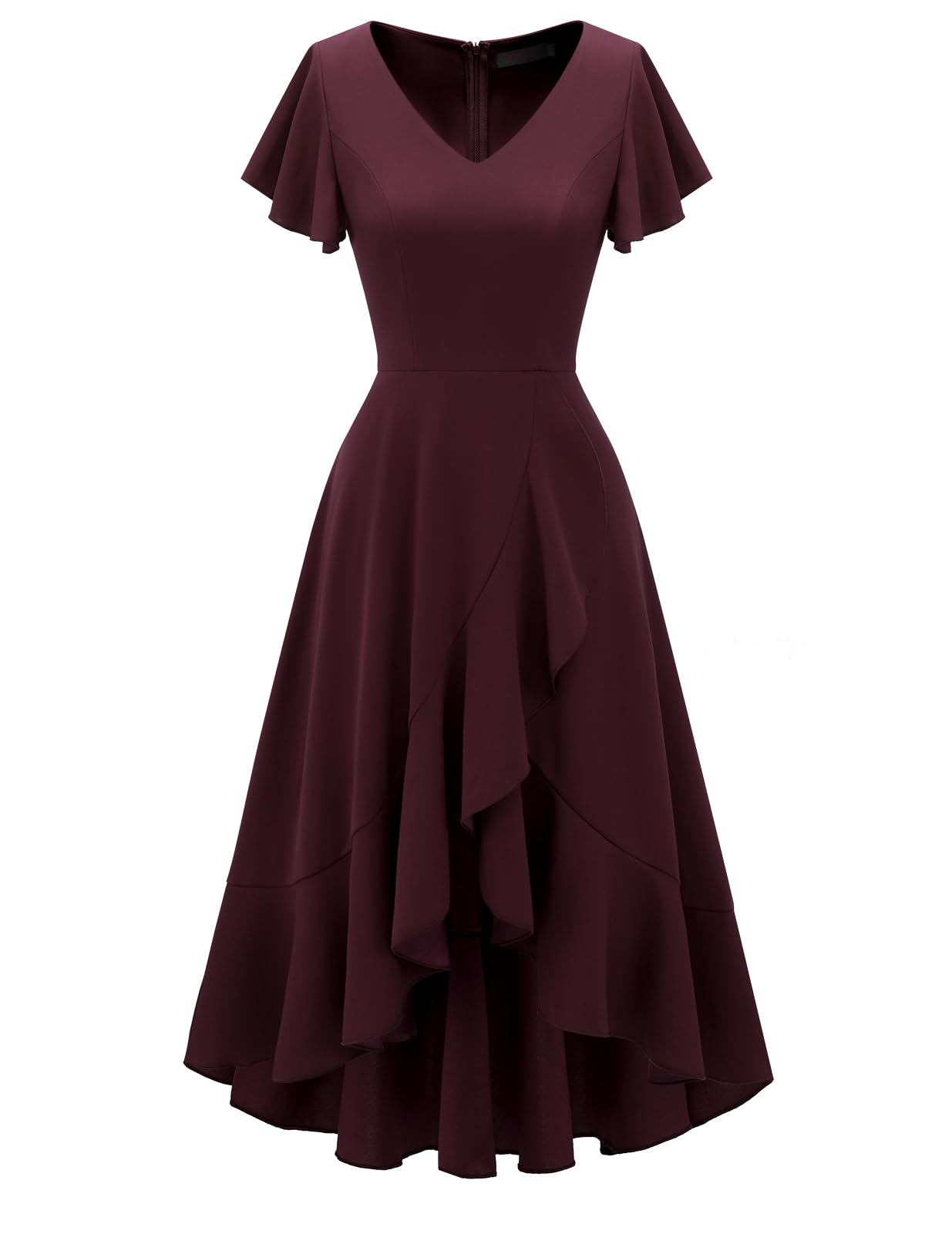 DRESSTELLS Women's Cocktail Tea Party Dresses for Wedding Guest, Red Fit Flare Modest Winter Elegant Dress for Evening Burgundy XL