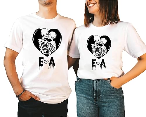Custom Kissing Skeleton Couples Matching Shirt, Skeleton Halloween Shirt, Matching Halloween Shirt for Couples, Matching Couples Shirts for Halloween Day, Family Matching Halloween T Shirts