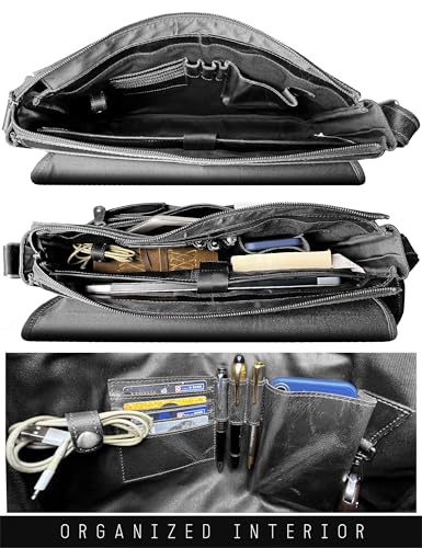 Leather Messenger Bag for Men 16" Full Grain Leather Laptop Bag Vintage Crossbody Office Satchel Travel ShoulderBag