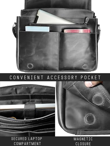 Leather Messenger Bag for Men 16" Full Grain Leather Laptop Bag Vintage Crossbody Office Satchel Travel ShoulderBag
