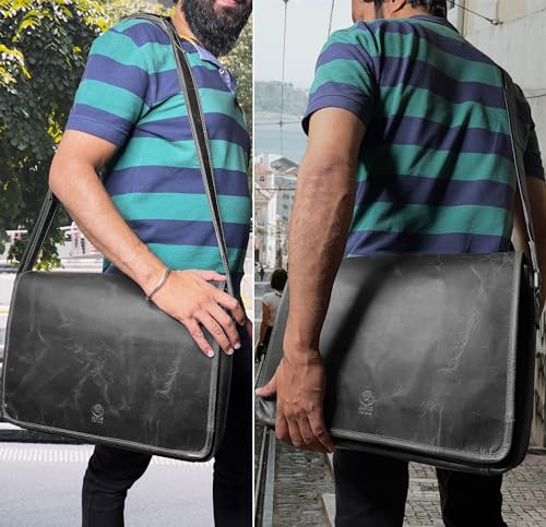 Leather Messenger Bag for Men 16" Full Grain Leather Laptop Bag Vintage Crossbody Office Satchel Travel ShoulderBag
