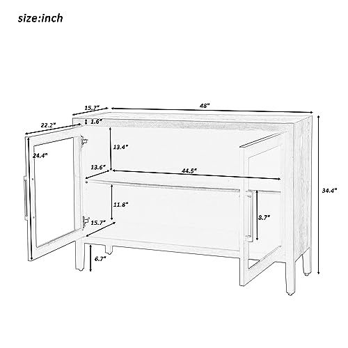 Bellemave Accent Storage Cabinet Sideboard with Two Tempered Glass Doors Freestanding Buffet Cabinet with Adjustable Shelf for Living Room, Hallway, Dining Room (Black)