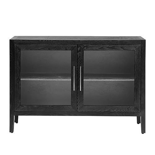 Bellemave Accent Storage Cabinet Sideboard with Two Tempered Glass Doors Freestanding Buffet Cabinet with Adjustable Shelf for Living Room, Hallway, Dining Room (Black)