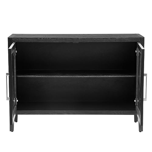 Bellemave Accent Storage Cabinet Sideboard with Two Tempered Glass Doors Freestanding Buffet Cabinet with Adjustable Shelf for Living Room, Hallway, Dining Room (Black)