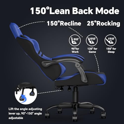 ZHISHANG Silla Gamer Video Game Chairs, Gaming Chairs for Adults, Gamer Chair Ergonomic PC Computer Chair with High Back, Headrest, and Lumbar Support, for Boys Adults Teens(Black-Blue)