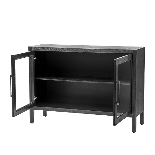 Bellemave Accent Storage Cabinet Sideboard with Two Tempered Glass Doors Freestanding Buffet Cabinet with Adjustable Shelf for Living Room, Hallway, Dining Room (Black)