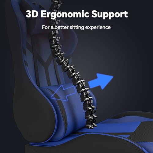 ZHISHANG Silla Gamer Video Game Chairs, Gaming Chairs for Adults, Gamer Chair Ergonomic PC Computer Chair with High Back, Headrest, and Lumbar Support, for Boys Adults Teens(Black-Blue)