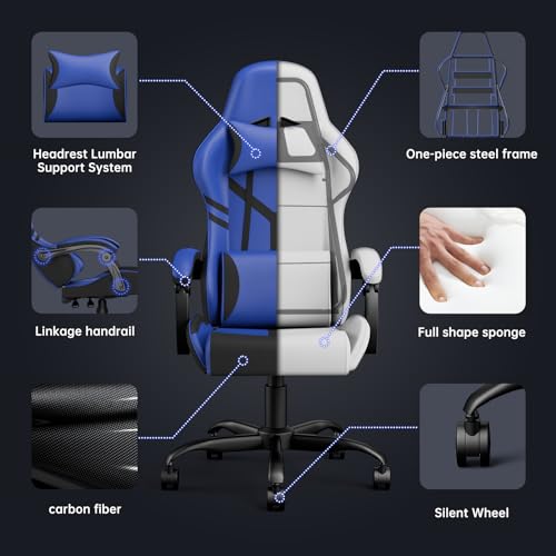 ZHISHANG Silla Gamer Video Game Chairs, Gaming Chairs for Adults, Gamer Chair Ergonomic PC Computer Chair with High Back, Headrest, and Lumbar Support, for Boys Adults Teens(Black-Blue)