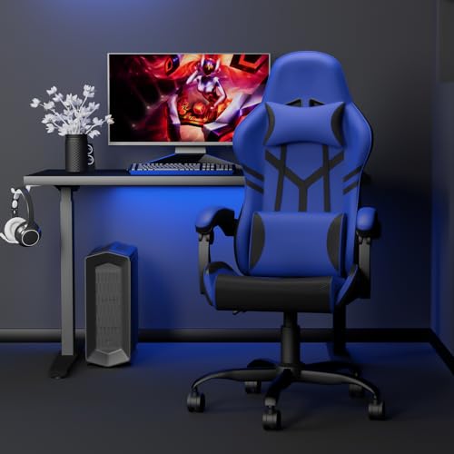 ZHISHANG Silla Gamer Video Game Chairs, Gaming Chairs for Adults, Gamer Chair Ergonomic PC Computer Chair with High Back, Headrest, and Lumbar Support, for Boys Adults Teens(Black-Blue)