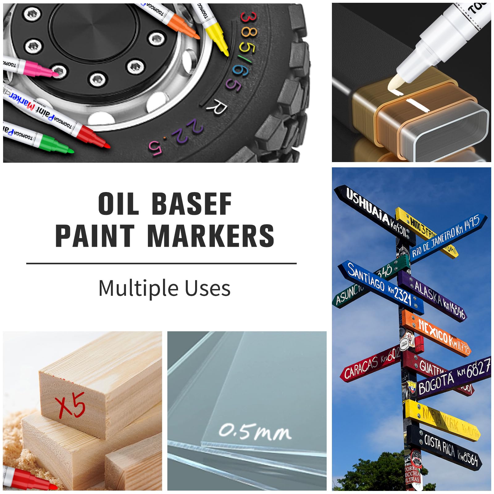 TOOMGGA Paint Pens Paint Markers - 8 Colors Permanent Oil Based Paint Pens, Quick Dry and Waterproof, Great for Rock Painting, Metal, Glass, Fabric, Plastic, Medium Point, 8-PP