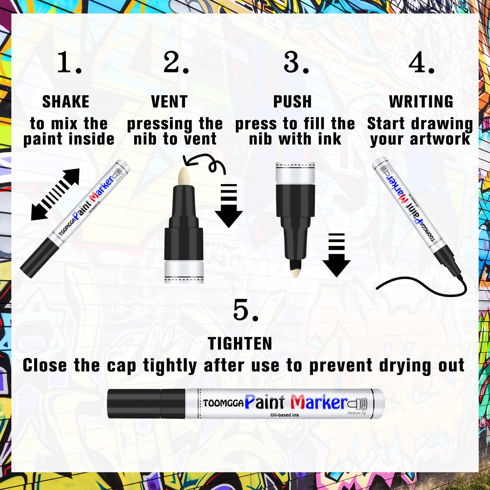 TOOMGGA Paint Pens Paint Markers - 8 Colors Permanent Oil Based Paint Pens, Quick Dry and Waterproof, Great for Rock Painting, Metal, Glass, Fabric, Plastic, Medium Point, 8-PP