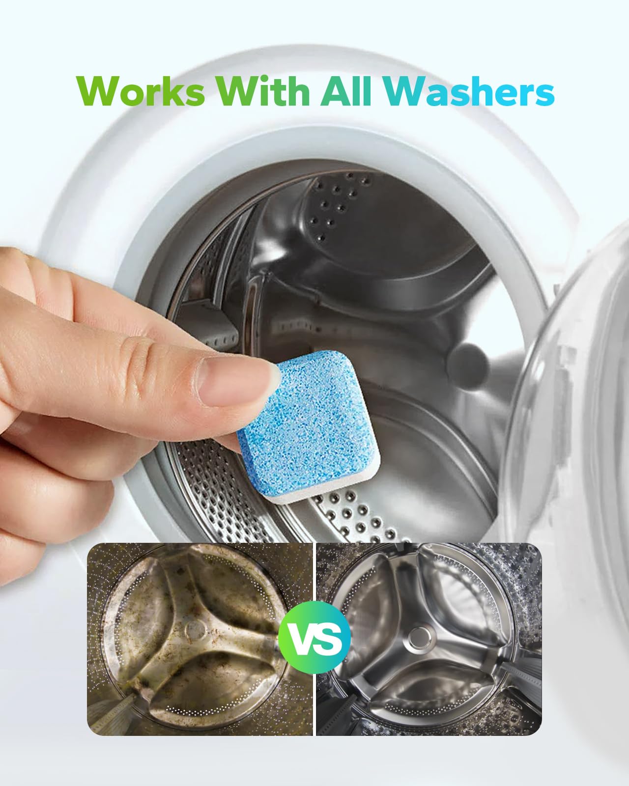 EcoEgret Washing Machine Cleaner Tablets (12 Pack), Deep Cleaning Washer Cleaner Tablets for HE Front Loader & Top Load Washer, Eco-Friendly Clean Inside Drum And Laundry Tub Seal, 12 Month Supply