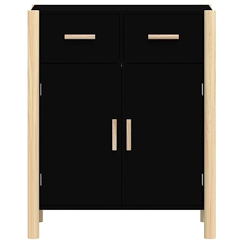 loibinfen Modern Sideboard with 2 Drawers and 2 Compartments, Buffet Sideboard Storage Cabinet Console Table Kitchen Dining Room Furniture Organizer, Entryway Cupboard, 24.4"x15"x29.5" Black -AA