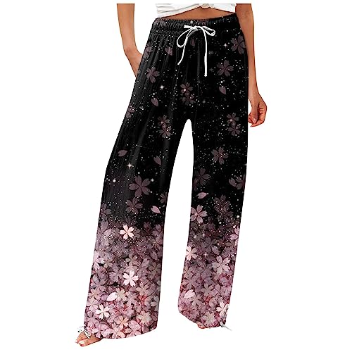 High Waisted Pants for Women, Casual Loose Waist Cotton Linen Wide Leg Long Pants with Pockets Womens Palazzo Pants Fold Over Yoga Women Dress Slacks Work Pants Work Pants (XL, Pink)