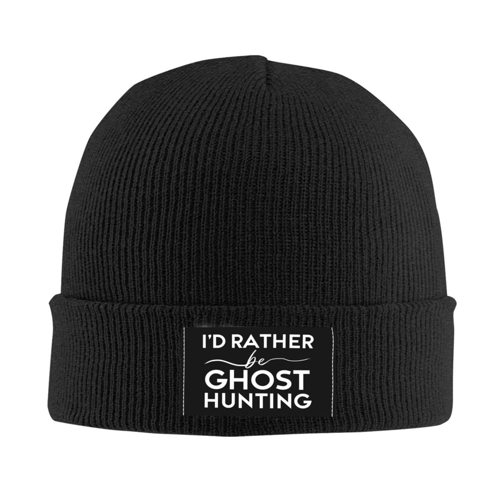 YvoneDBrownn I'd Rather Be Ghost Hunting Knit Beanie Hats for Women Men - Warm Cozy Winter Hats,Cuffed Skull Cap Black